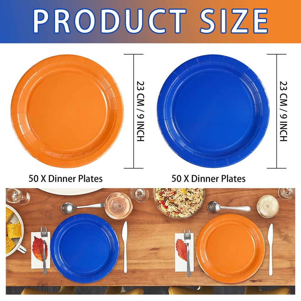 100Pcs Orange and Blue Birthday Decorations Orange Blue Party Paper ...