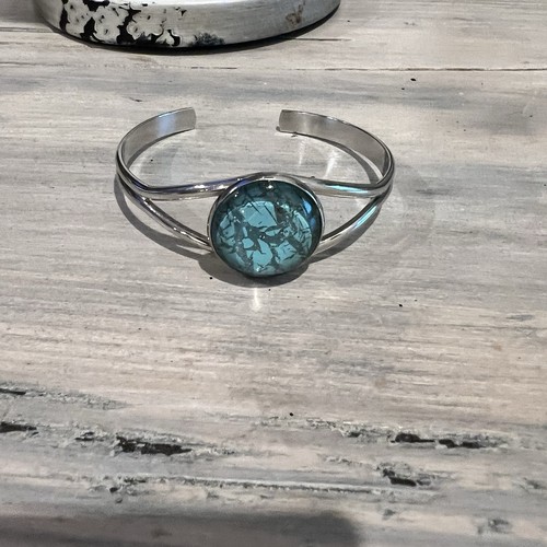 Silver Open Band Cuff Bracelet with Turquoise Stone | eBay