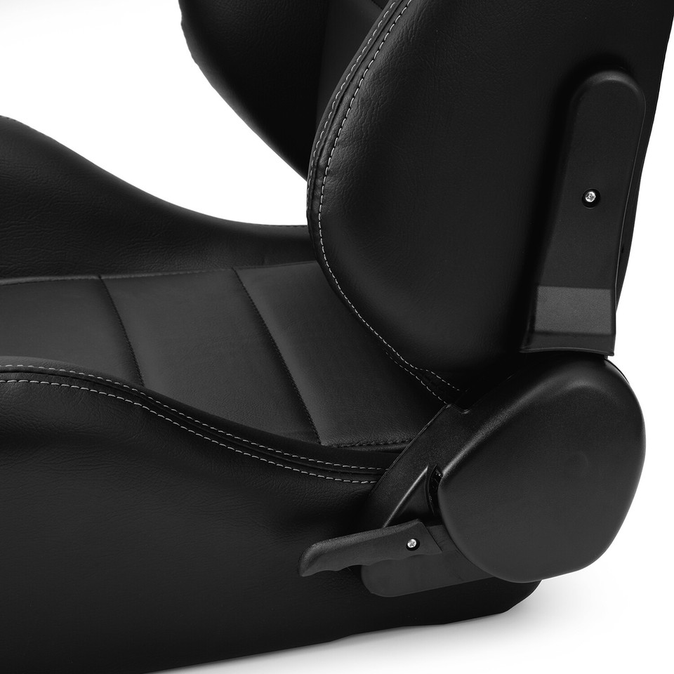 1 Pair Reclinable Racing Seats Classic Plain Black PVC Car Seats W ...