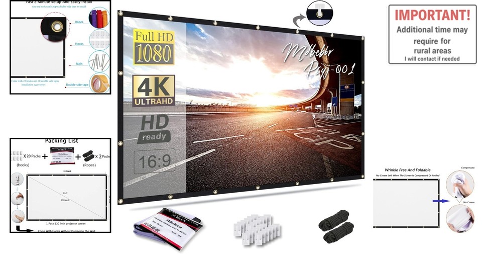 Anti-Crease 120-Inch Portable Projector Screen - 16:9 for Home Theaters ...