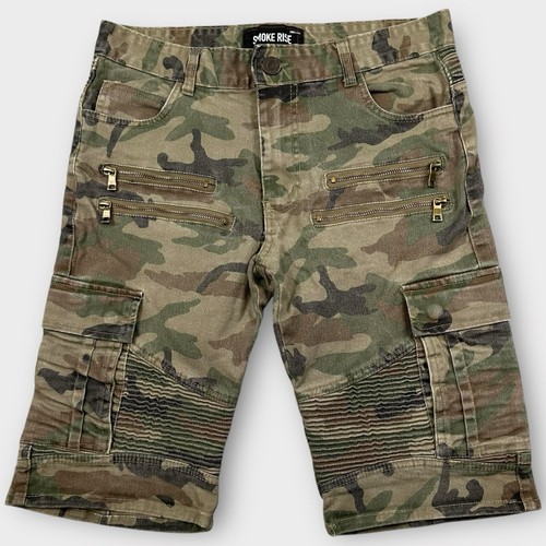 Smoke Rise Cargo Camo Shorts Mens 32 Green 11" Tactical Moto Zipper ...