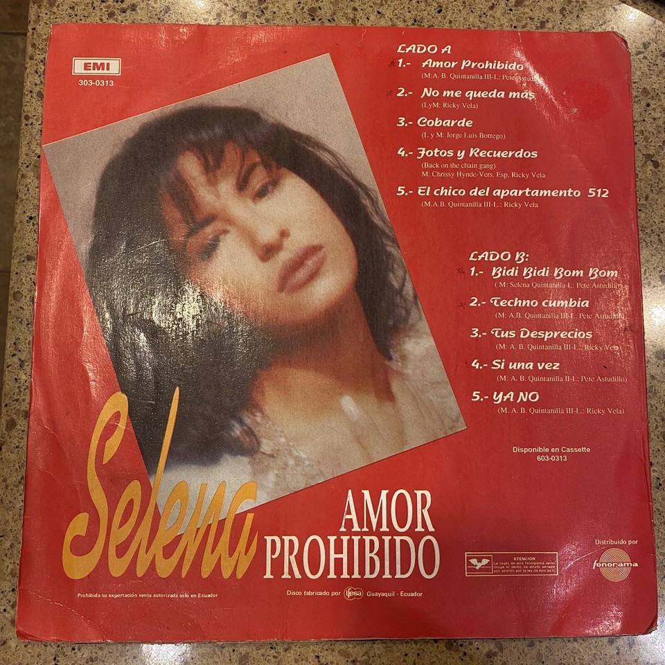 Selena Quintanilla Amor Prohibido Ecuador Vinyl Record 1995 Spanish Pop ...