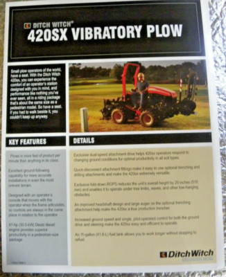 Factory OEM Dealership Brochure Undated Ditch Witch 420SX Vibratory ...