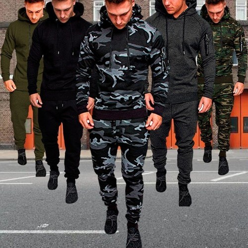 Mens 2 Piece Tracksuit Sweatsuit Jogging Running Sportswear Hoodie+Pant ...