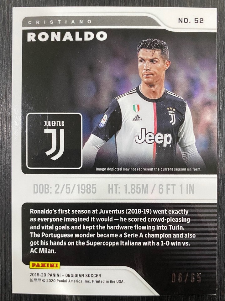 Cristiano Ronaldo 2019-20 Panini Obsidian PURPLE Parallel #/65 Juventus ...