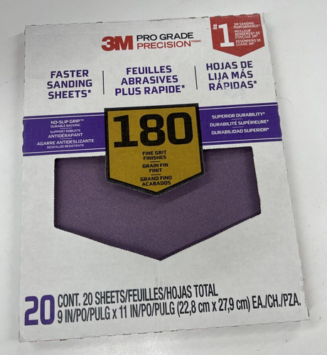 3M 180 Fine Grit, Pro Grade Precision, Sanding Sheets, 20 Sheets Pack ...