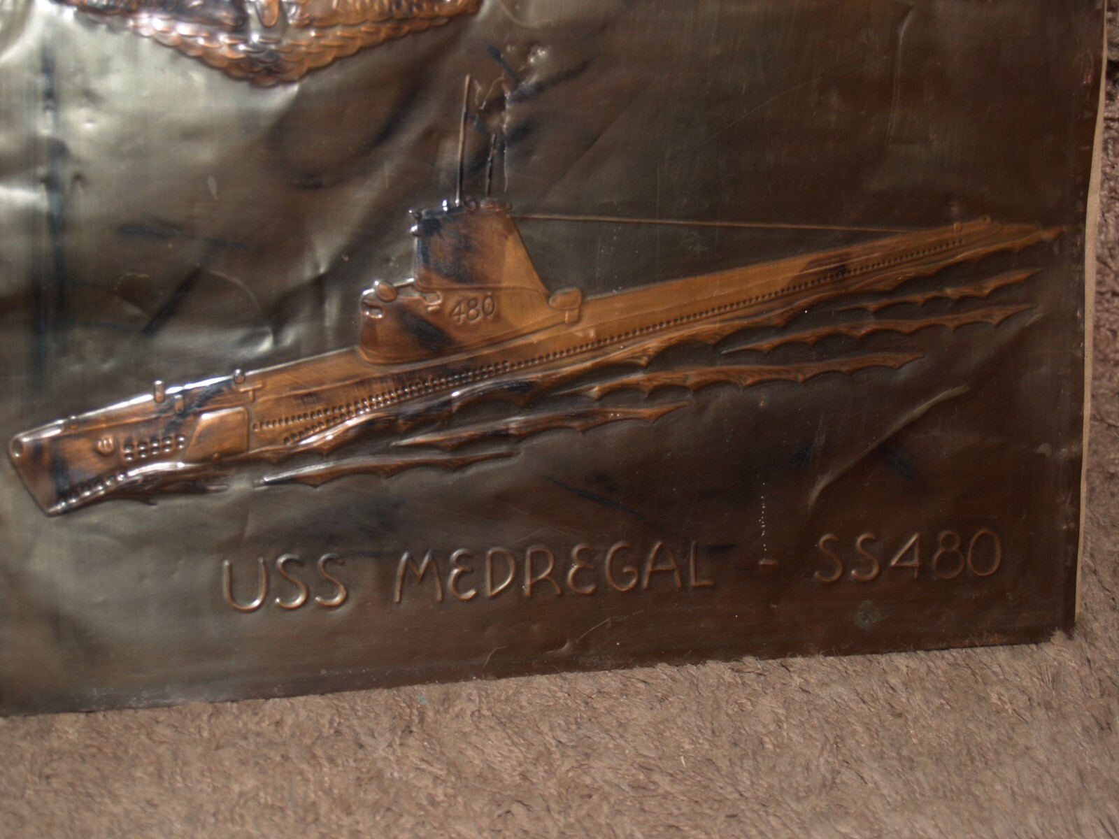 Vintage Hand Made Copper Engraving placard WWII USS Medregal (SS-480 ...