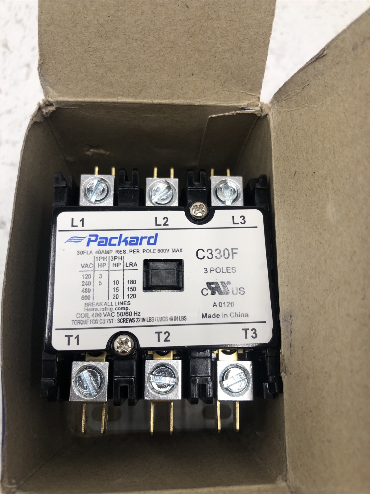 Packard C330F 30 AMP 480 VAC 3-Pole Definite Purpose Contactor 6 ...