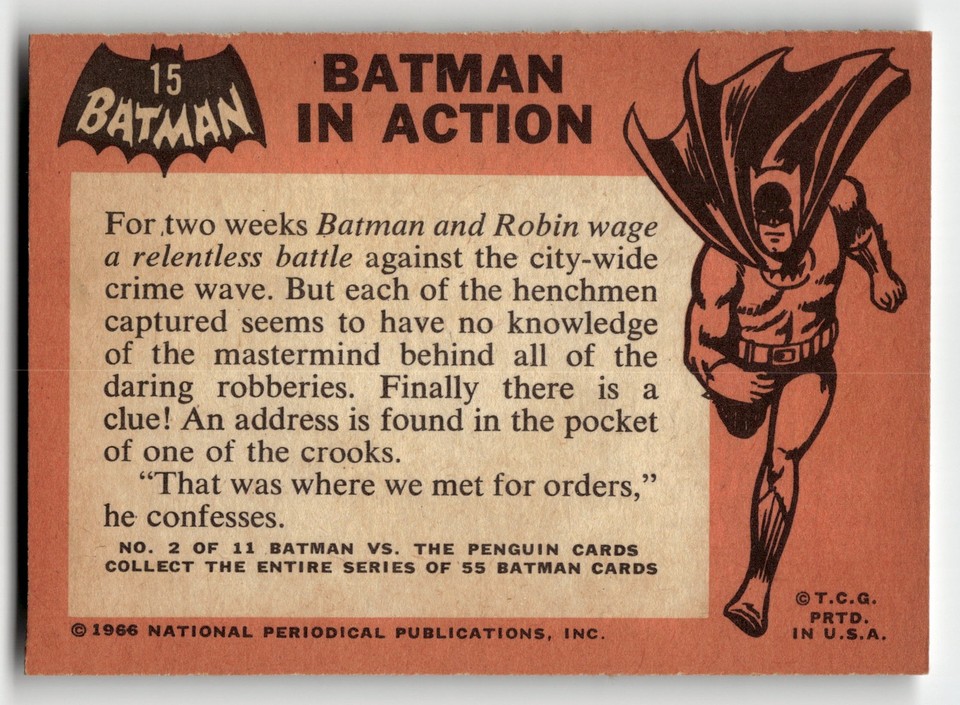 1966 Topps Batman (Black Bat Logo) #15 Batman in Action BLACK BAT ...