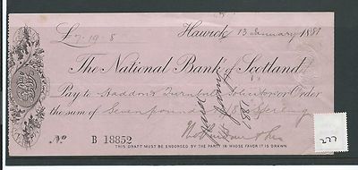 wbc. - CHEQUE - CH277 - USED -1880's - NATIONAL BANK of SCOTLAND ...