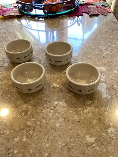 Longaberger Woven Traditions Pottery Classic Blue 3” Berry Bowls 4 ...