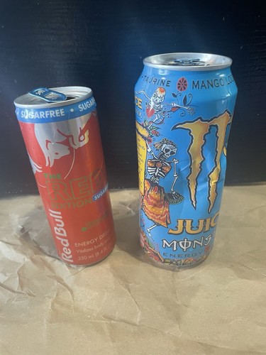 EMPTY Monster Day Of The Dead Mango Loco And Sugar Free Red Bull Cans ...