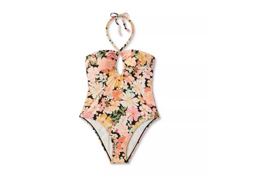 Shade and Shore Halter Keyhole Bandeau One Piece Swimsuit Multi Floral ...