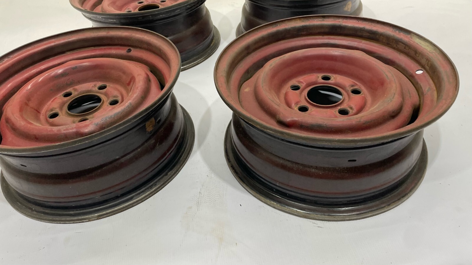 1970 Mustang Steel Wheels Set of 4 Factory Ford Rims Original Red Paint ...