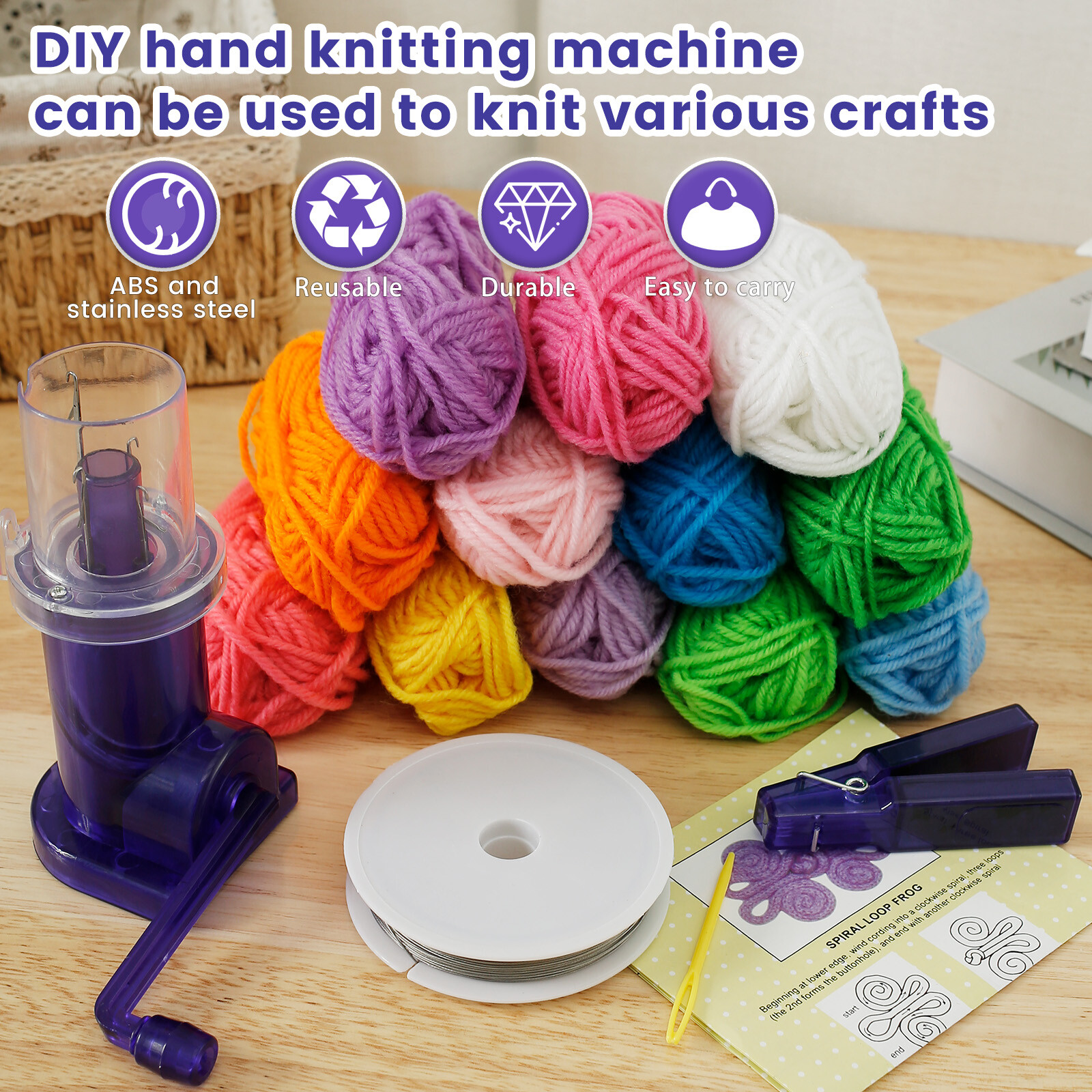 Mini Knitting Mill Hand Crank Knitting Machine Reusable Plastic ...