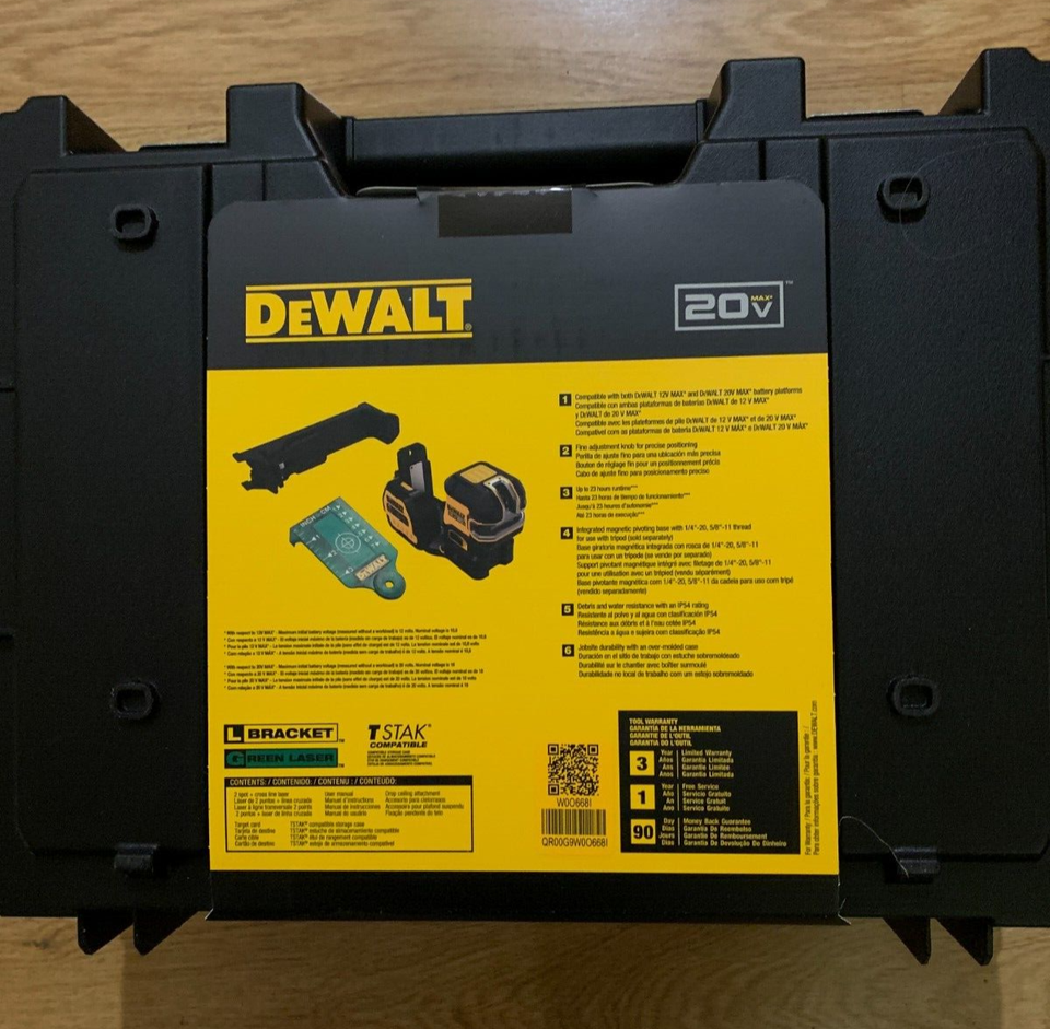 DEWALT DCLE34220GB Green Cross Line Laser Level Kit 20V Max 2 Spot TOOL ...