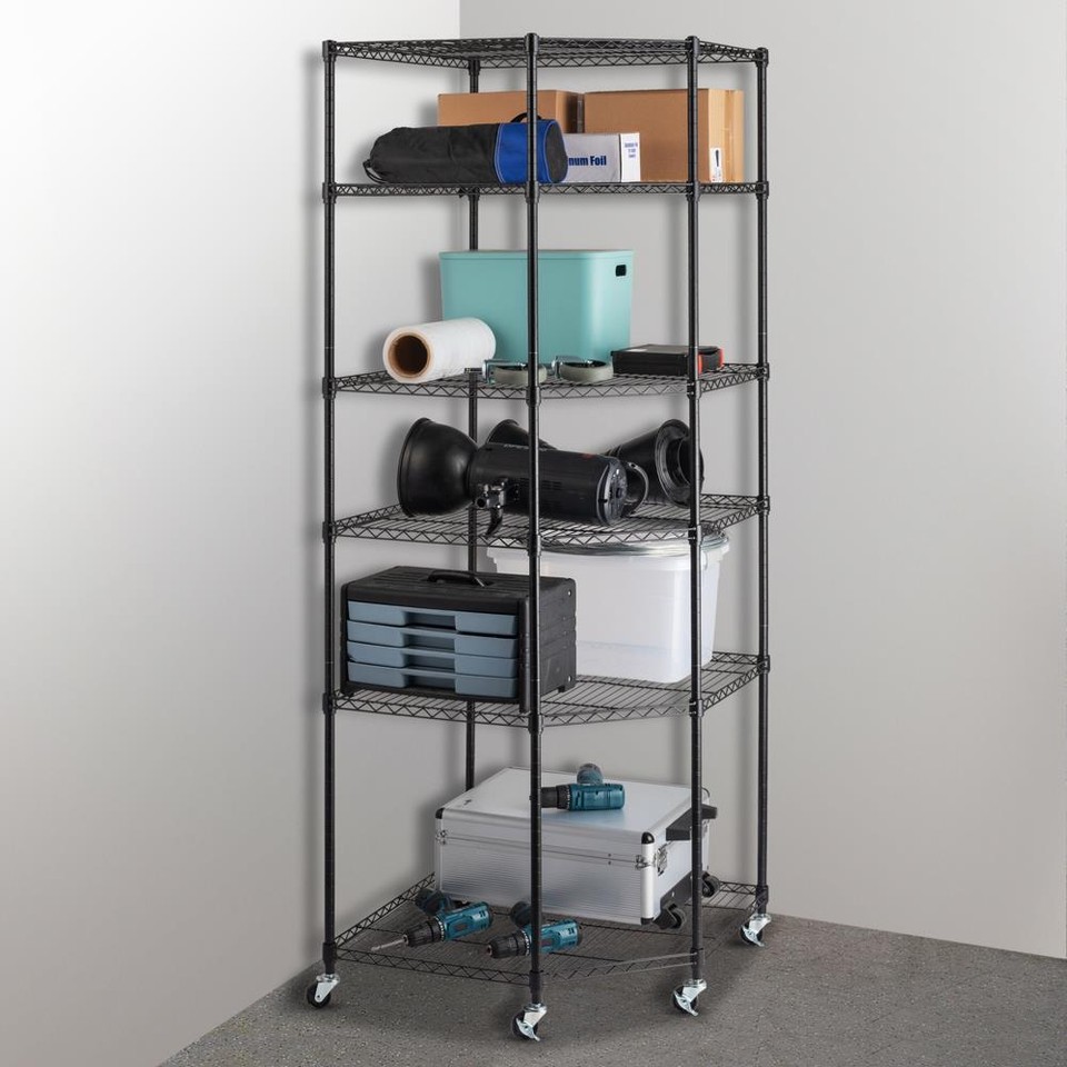 Corner Heavy Duty Wire Steel 6 Tier Corner Shelf Garage Storage ...