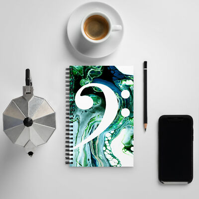 Green Marble Journal bass Clef Musician Bass Player Writers Spiral ...