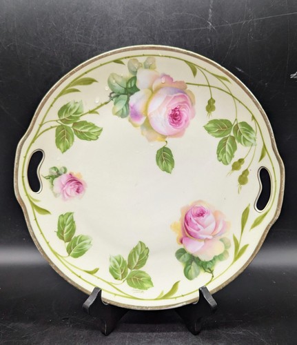 Antique ES Prussia Hand Painted Handled Cake Serving Plate 11" Flower ...