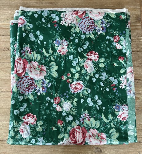 Vintage Jay Yang Design Fabric Green Floral Chintz Cottage Upholstery 5 ...