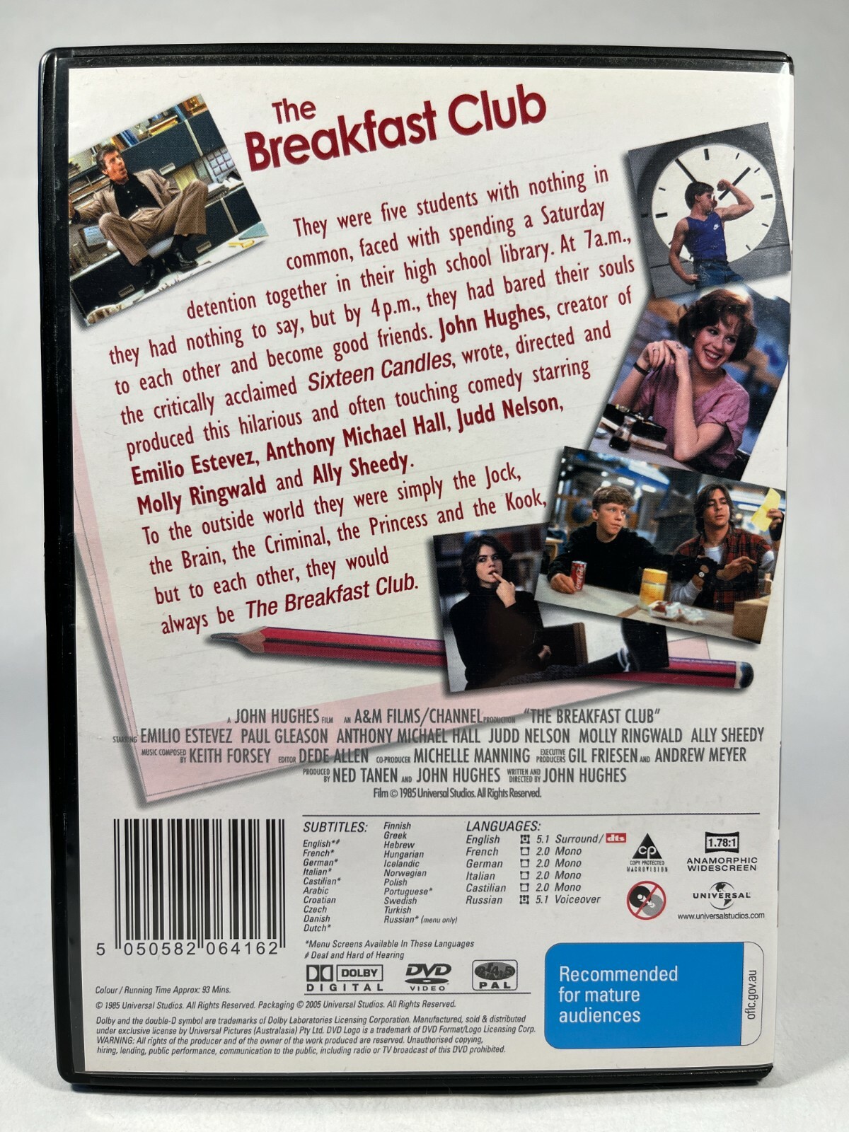 The Breakfast Club DVD Emilio Estevez Molly Ringwald Anthony Hall ...