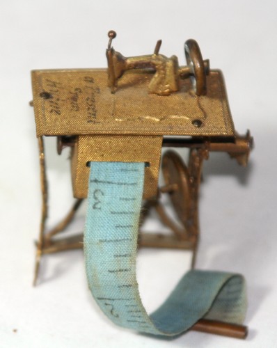 ANTIQUEc 1800's~~wind-up SEWING MACHINE & stand TAPE MEASURE~~ FIGURAL ...