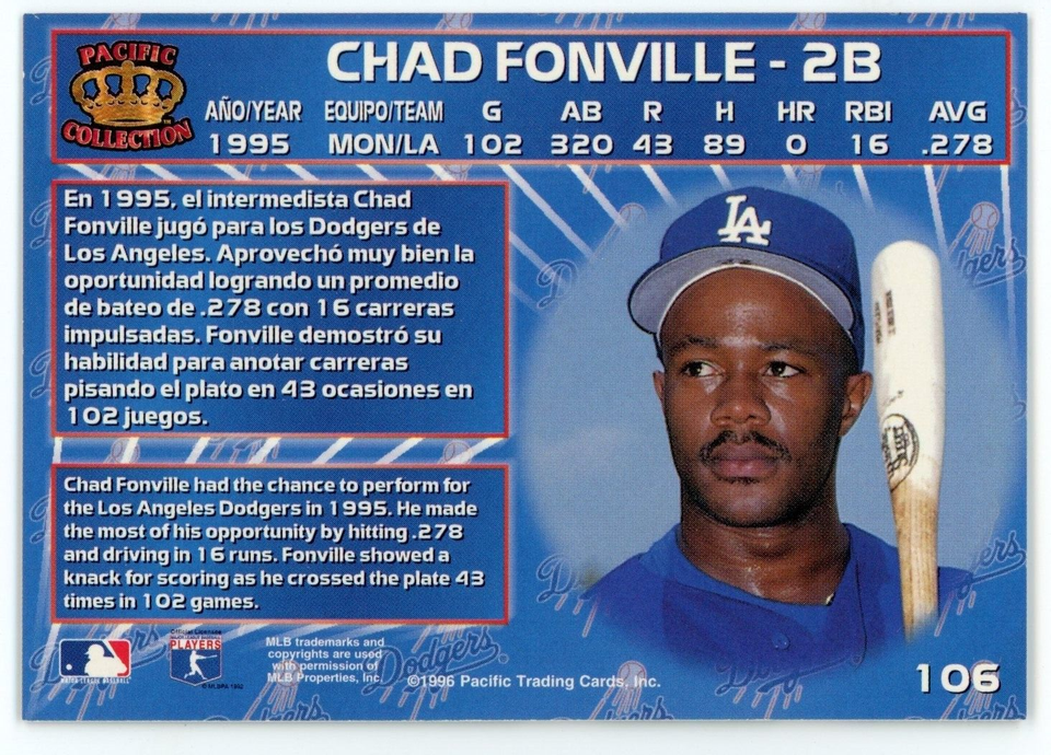 1996 Pacific Crown Collection Chad Fonville Card #106 | eBay