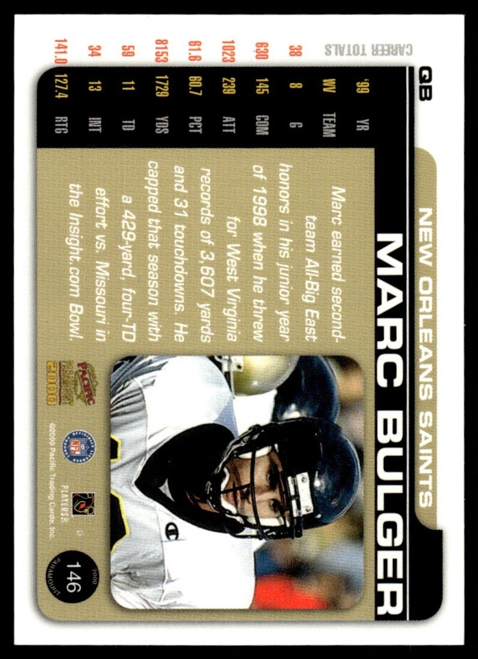 2000 Pacific Paramount Marc Bulger Rookie New Orleans Saints #146 | eBay