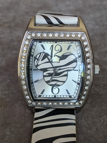 Authentic Disney Parks Zebra Print Silver Tone Mickey Watch Jeweled ...