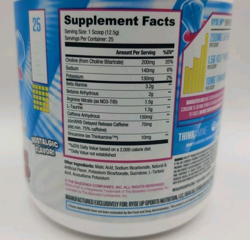 RYSE Pre Workout Powder 25 Servings Blue Raspberry Ring Pop 11.0 oz Exp ...