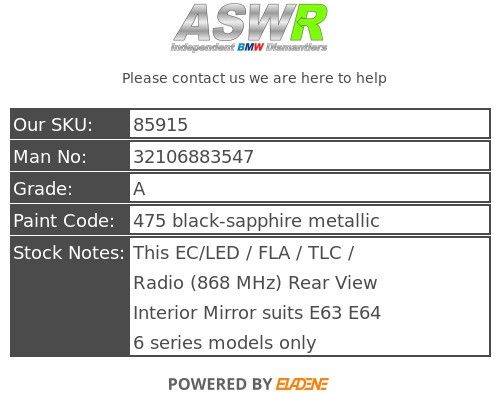 BMW Rear View Interior Mirror E63 E64 6 SERIES 32106883547 | eBay