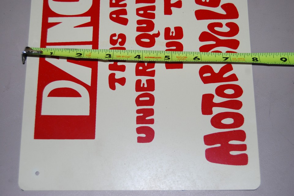 Vintage Plastic Danger Motorcycle Fever sign 12X8" Harley Indian Yamaha ...