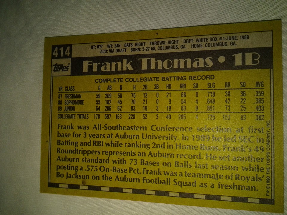 Frank Thomas auto Topps 1990 rookie card #414 very nice Hof | eBay