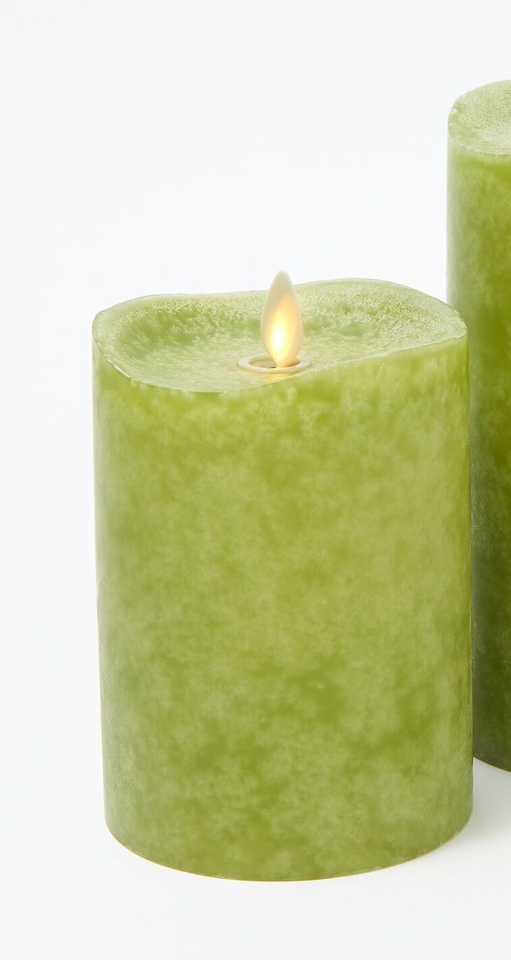 Luminara Set of 2 Mottled Wax 5" & 7" Pillars in Green USED | eBay