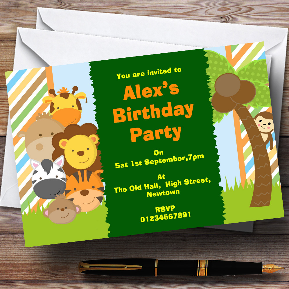 Jungle Theme Party Invitations Personalised Editable Jungle Animals