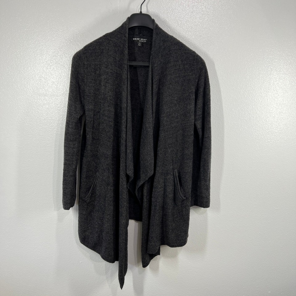 Barefoot Dreams CozyChic Cardigan Gray S/M Open Front Waterfall Drape ...