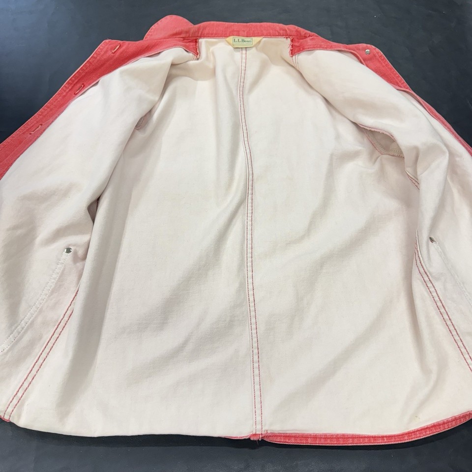 Vintage 80/90s L.L. Bean Denim Peter Pan Collar Faded Red Chore Barn ...
