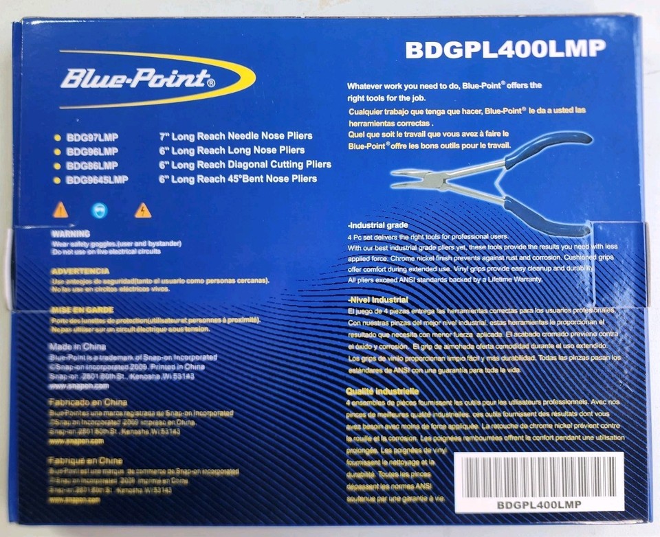 Blue-Point 4pc Long Reach Pliers Set BDGPL400LMP Bluepoint As sold by ...