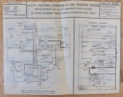 Original LUCAS Morris Twelve Four & Fifteen 6 Wiring Diagram 1935 ...
