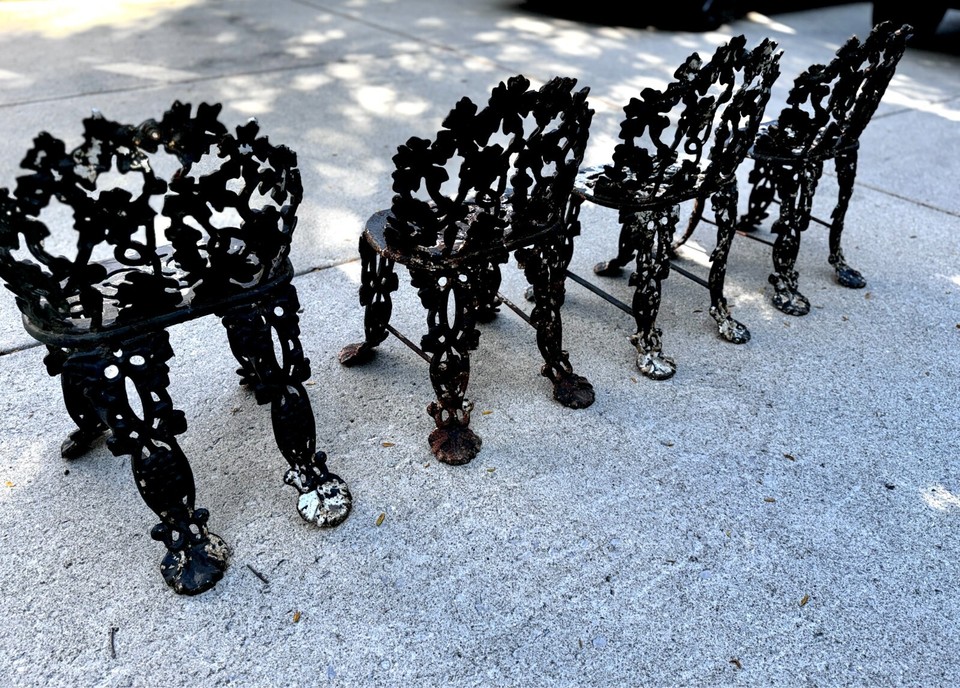 Antique Heavy Cast Iron Victorian Grapevine Garden Chairs Set/4 | eBay