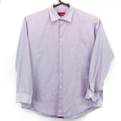 Alfani Men’s Button Up LS Collared Fitted Shirt 2XL XXL Purple White ...