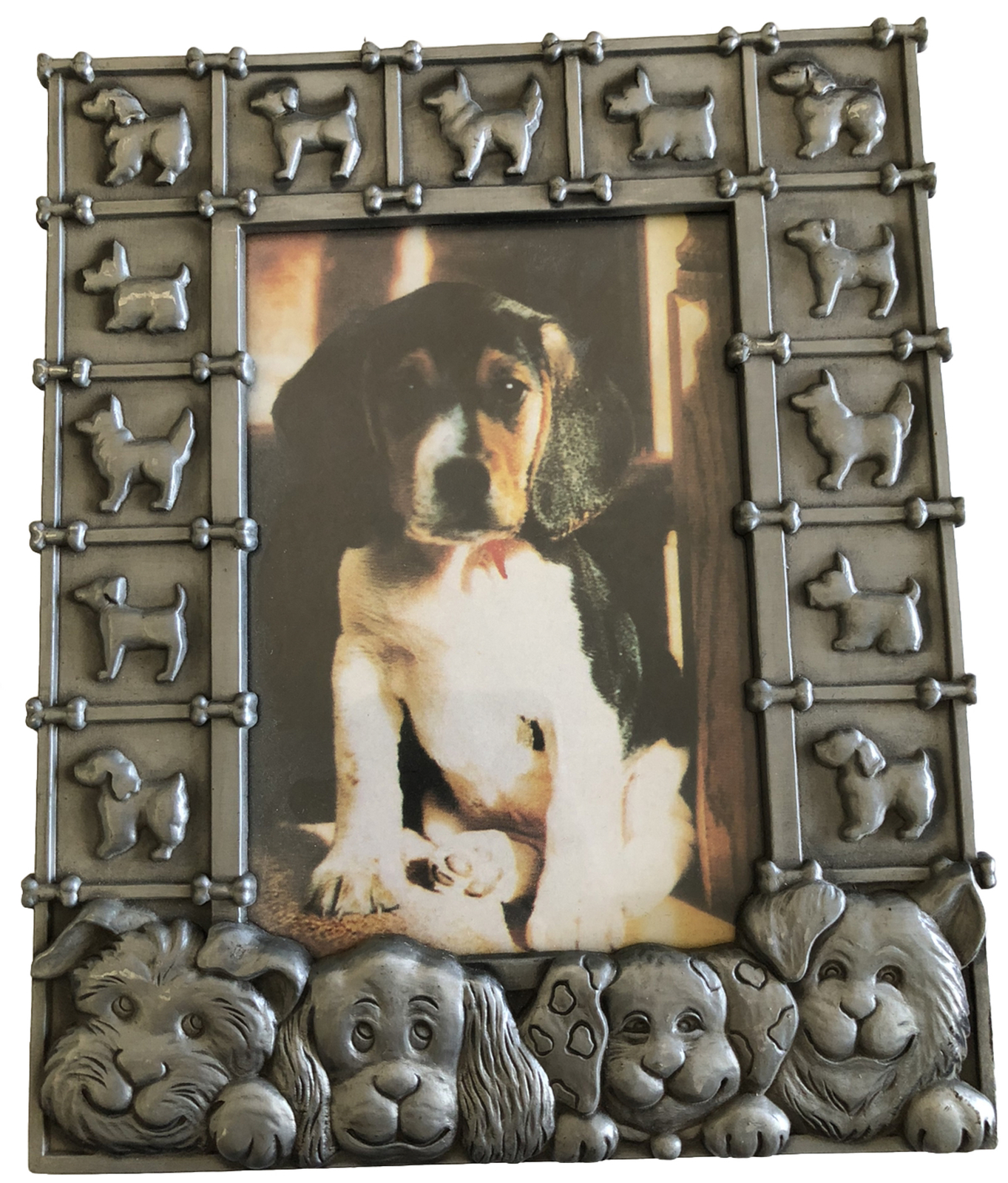 Photo Frame Dog 7x6" Metal Silver Toned Relief 3D Border Vertical ...