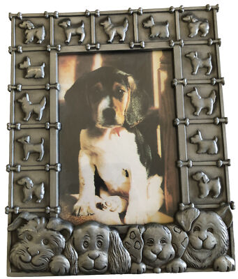 Photo Frame Dog 7x6" Metal Silver Toned Relief 3D Border Vertical ...