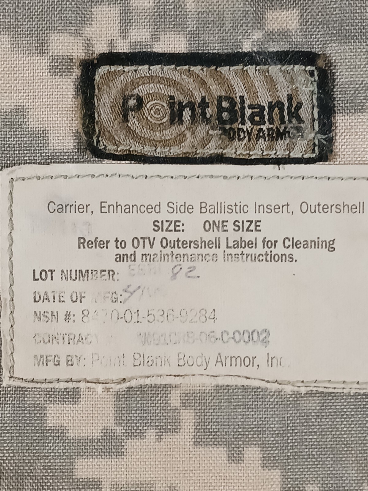 PLATE CARRIER ENHANCED SIDE OUTERSHELL NSN 8470-01-536-9284 VERY USED ...