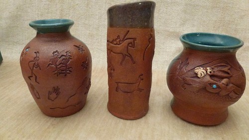 3 pcs. Helen Helwig Studio Pottery Stoneware 2 Vase 1 Pitcher ...