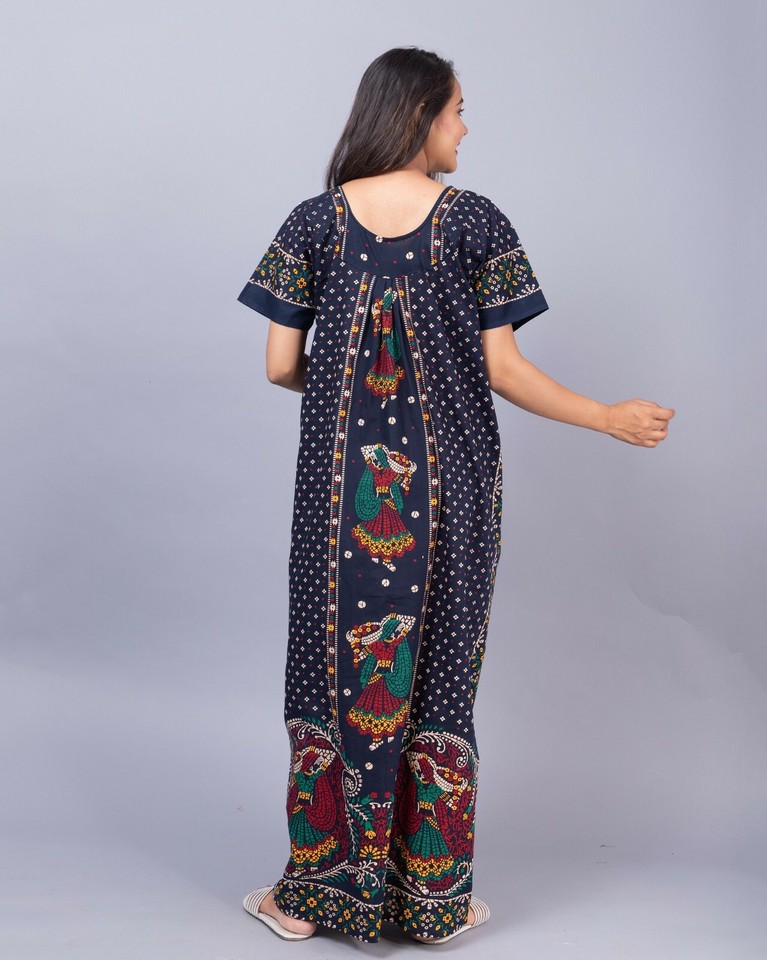 Indian Women's Cotton-Nighty Hand Block Print Sleepwear Plus Long Dress ...