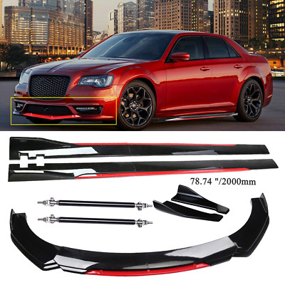 Front Bumper Lip Splitter + Side Skirt Glossy Black +Red For Chrysler ...
