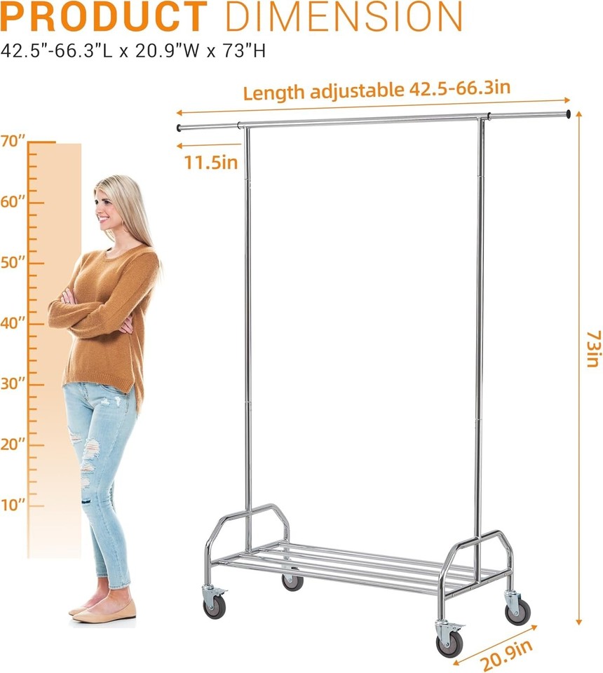 Heavy Duty Moving Rolling Adjustable Mobile Clothing Rack Hanging ...