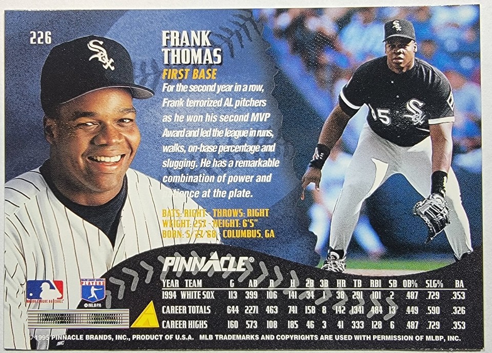 Frank Thomas 1995 Pinnacle #226 | eBay