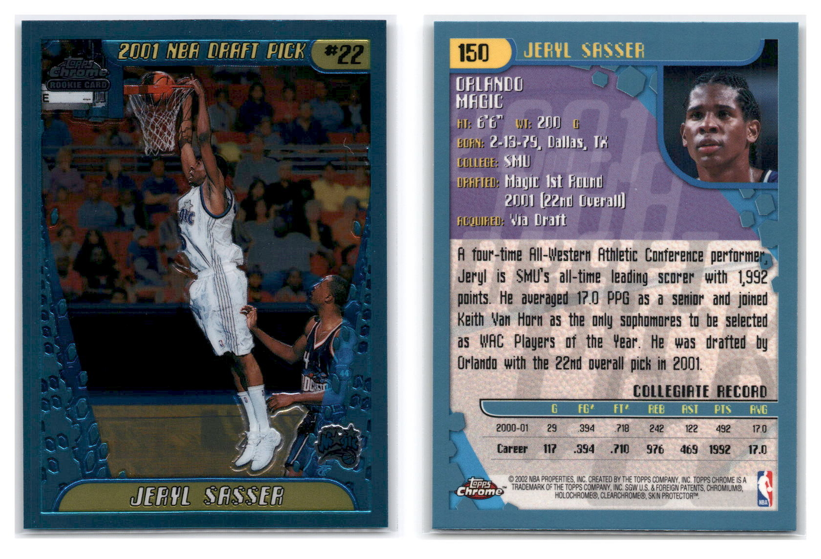 2001-02 Topps Chrome #150 Jeryl Sasser RC - Orlando Magic | eBay